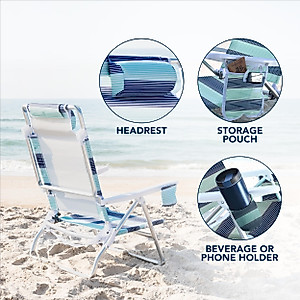 Caribbean Joe Folding Beach Chair, 5 Position Lightweight, Portable Reclining Outdoor Camping Chair with Headrest, Shoulder Strap, and Cup Holder, Horizon Stripe