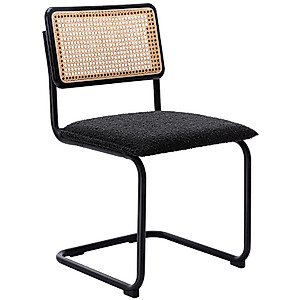 Zesthouse Natural Rattan Dining Chairs Set of 2, Modern Kitchen Chairs with Solid Wood Back for Dining Room Living Room, Mid Century Breuer Design Inspired, Upholstered Boule Fabric, Black