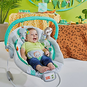 Bright Starts Comfy Baby Bouncer Soothing Vibrations Infant Seat - Taggies, Music, Removable Toy-Bar, 0-6 Months Up to 20 lbs (Jungle Vines)