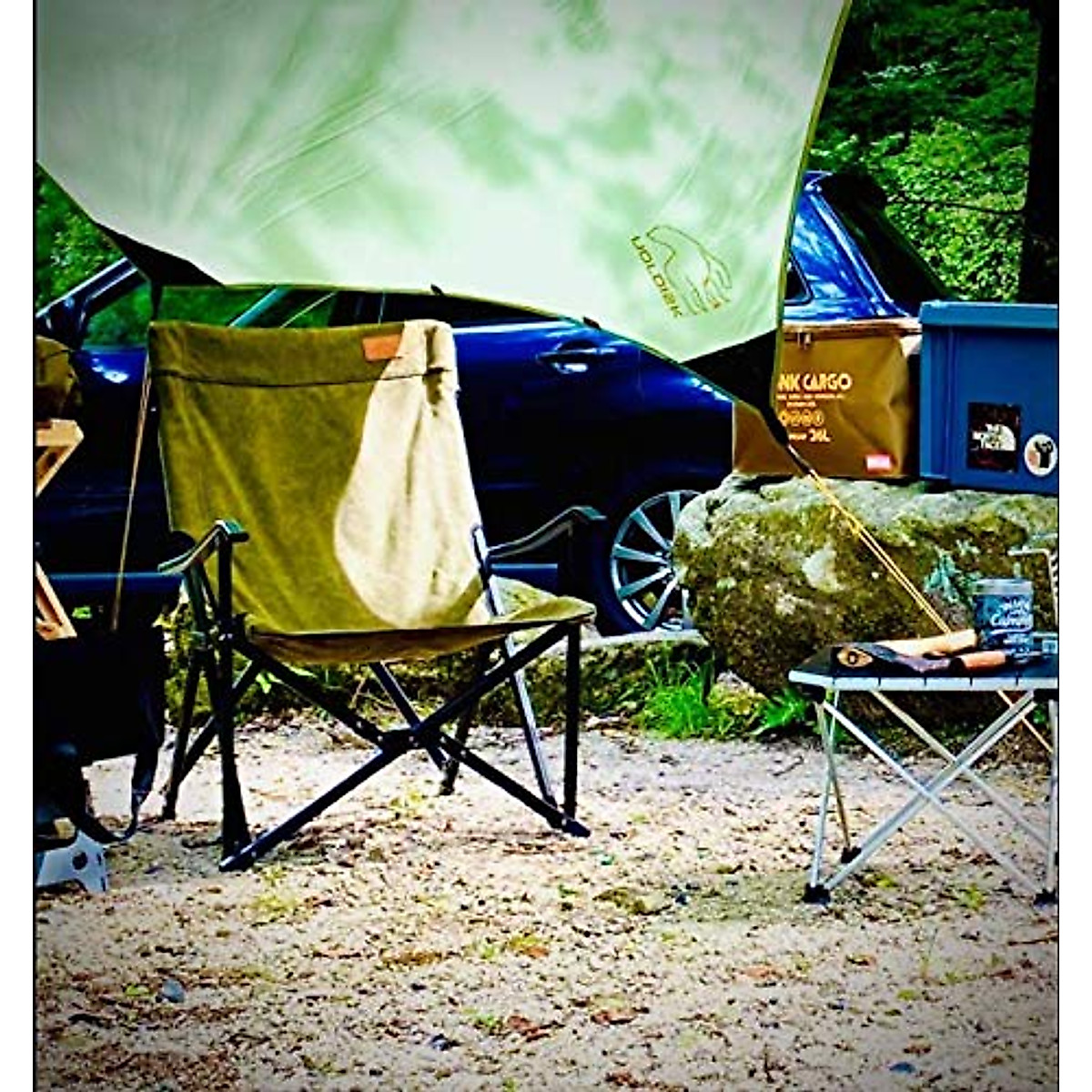 CAMPINGMOON Foldable Cotton Canvas Campfire Bonfire Open Fire Pits Camping Chair Low Style Chair Khaki F-1003C-K