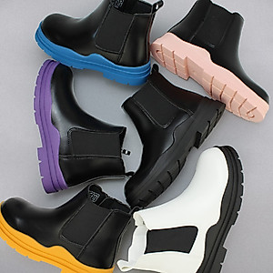 Hawkwell Boys Girls Low Heels Ankle Boots Unisex Kids Side Zipper Chelsea Booties (Toddlers/Little Kids/Big Kids),Black Blue PU 12 M US