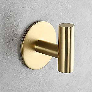 Zuvky Self Adhesive Hooks 304 Stainless Steel Heavy Duty Hangers Without Nails for Bathrooms Kitchen Livingroom Garage Hotel Waterproof Towel Hook-2 Pack (Gold)