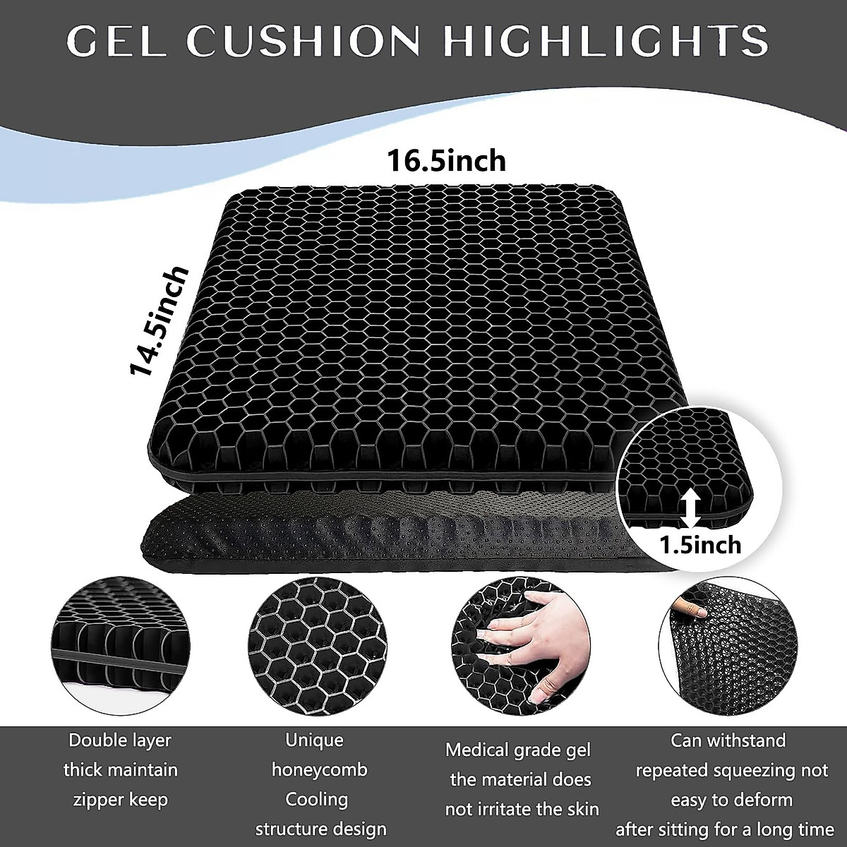 Aiouarc Gel Seat Cushion for Long Sitting, Desk Chair Cushion, Pain Relief Cushion, Office Chair Cushion, Cushion Tailbone Pain, Wheelchair Cushion, Car Seat Cushion, Chair Cushion