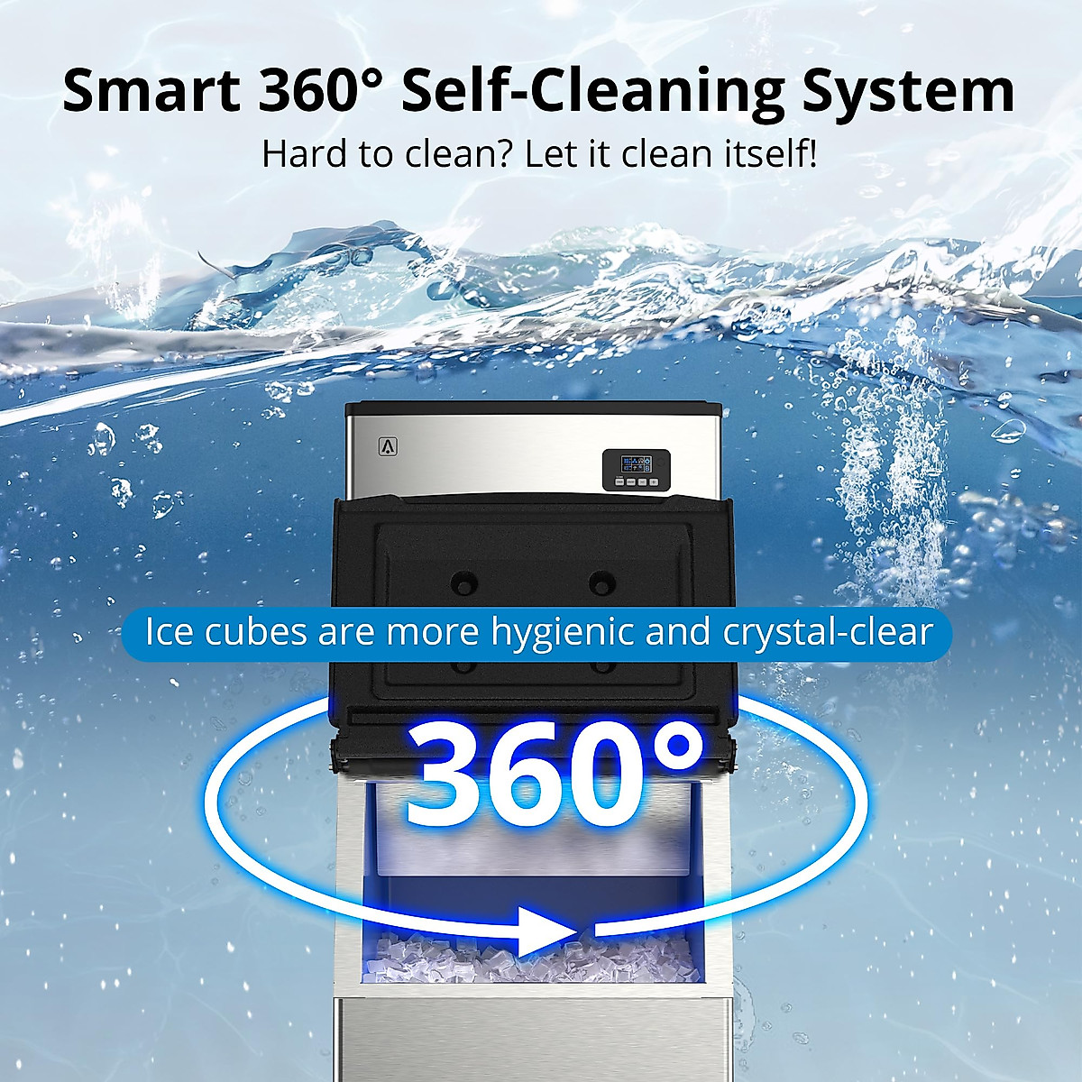 Agrestem Commercial Ice Maker Machine 350LBS/24H, Industrial Ice Mchine with 240LBS Large Storage Bin, Freestanding, Upgraded Compressor, Stainless Steel Large Ice Maker for Commercial/Restaurant/Bar