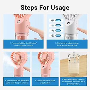 Handheld Fan Portable Handheld Misting Fan - Rechargeable Battery Operated Spray Mist Fan - Water Mist Fan - Outdoors Misting Personal Cooling - Cooling Fans for Makeup Travel, Beach, PACK OF 2