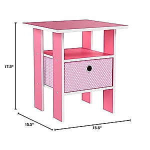 Furinno Andrey End Table / Side Table / Night Stand / Bedside Table with Bin Drawer, Pink/Light Pink