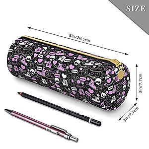 TumzfhQ Pencil Pouch Small Pen Case Pencil Bag Cylinder Leather Organizer Zipper Multi Function for Teen Girls Kids Office Women Skull Love