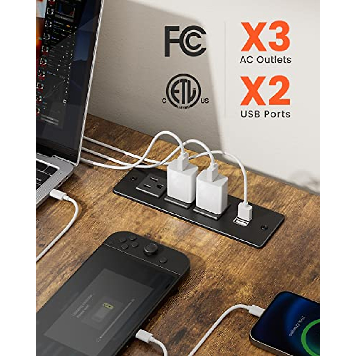 ErGear L Shaped Computer Desk with USB Charging Port and Power Outlet, 55 inch Corner Desk with Storage Shelves, 2 Person Long Gaming Table Modern Home Office Desk