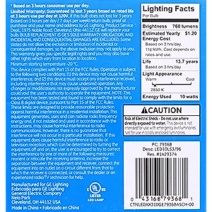 GE Lighting 79368 LED Bright Stik 10-watt (60-Watt Replacement), 760-Lumen Light Bulb Non-Dimmable with Medium Base, Soft White, 1 Box (3 Bulbs Total)