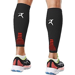 Rymora Calf Compression Sleeves Men Women Shin Splints Running (Pair) (Black) (M)
