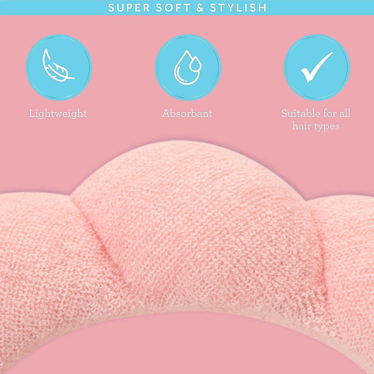 Bliss Women's Spa Headband - 2 Pack Microfiber Makeup Bubble Headband - Puffy Hair Band for Washing Face, Facials, Skincare, Shower, Size, Orange/Purple