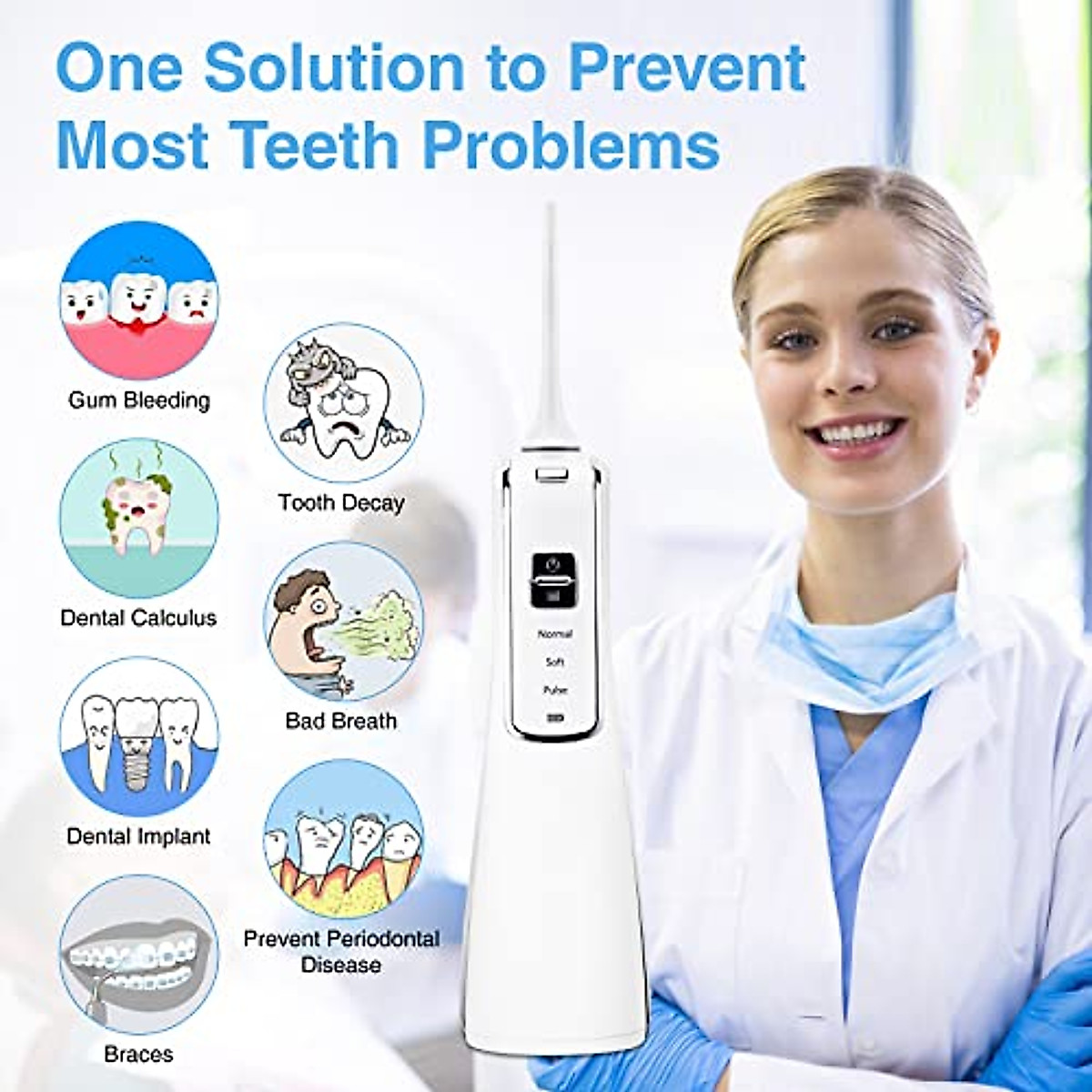 Water Flosser Cordless Teeth Cleaner - Pritech Professional Oral Irrigator Dental Calculus Remover for Travel & Home, Braces & Bridges Care, Tartar Scraper Plaque Remover for Teeth…