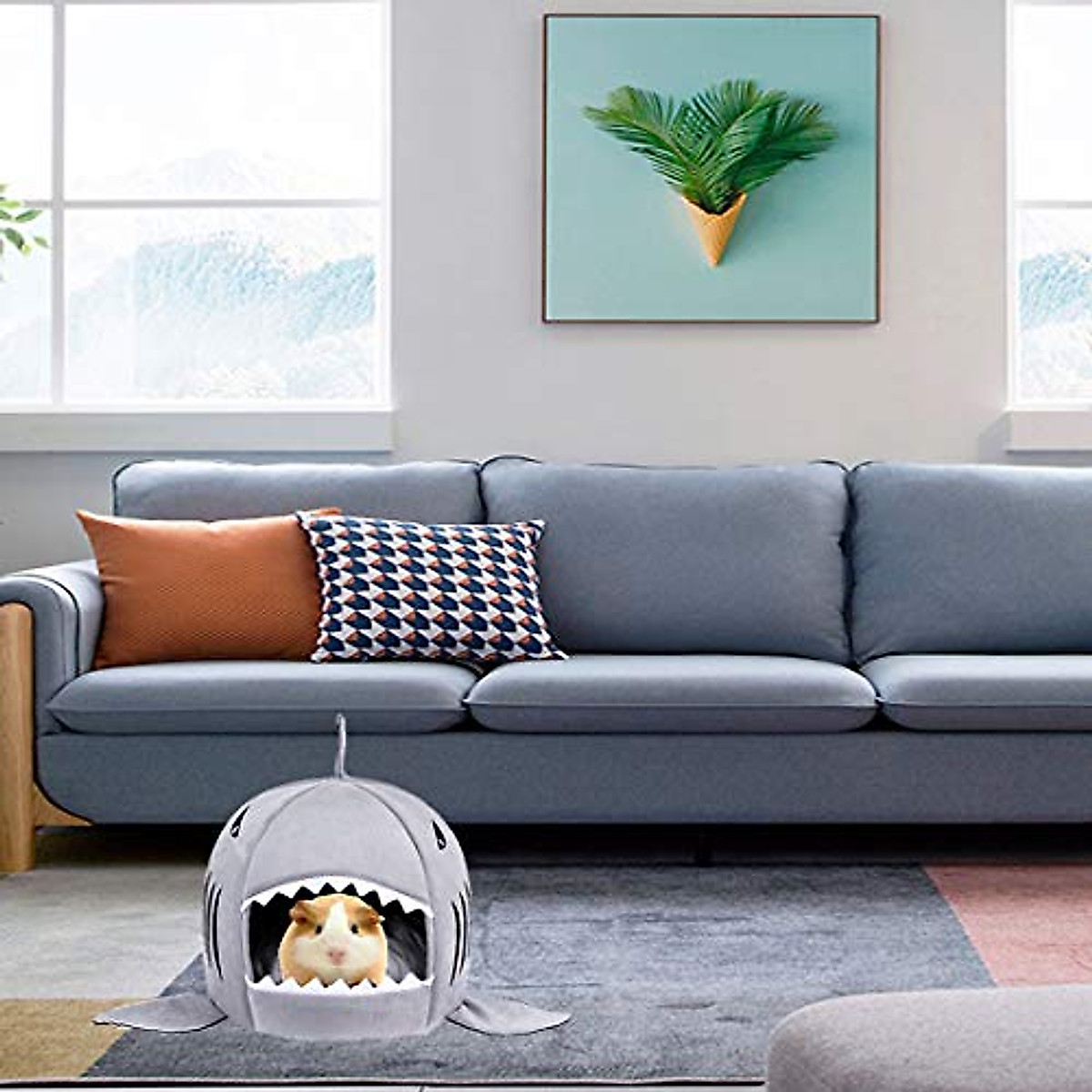 Tfwadmx Guinea Pig Warm Bed House,Small Animal Large Washable Cotton Nest Shark Hideout Sleeping Mat Hut Cage Toy for Rabbit Hedgehog Rat Chinchilla Hamster -(Gray)