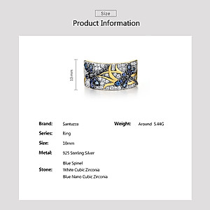 Santuzza 14K Gold Plated Dragonfly Ring Cubic Zirconia Blue Spinel 925 Sterling Silver Ring for Women (6.5)