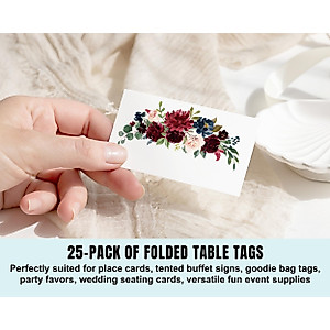Indigo Floral Table Place Cards (25 Pack) Buffet Signs for Bridal Shower, Baby Shower, Wedding Seating, Any Event – Fold Over Favor Tag - Folded Tented Blank Card – Rustic Country Party Supplies