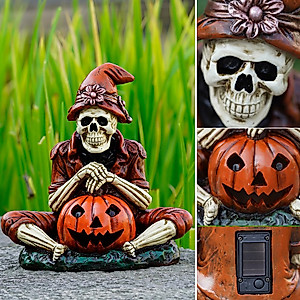 Tooyuart Halloween Decorations Skull Skeleton Garden Statue with Solar Pumpkin Lantern - Halloween Decorations for Outdoor, Holiday, Parties, Indoors, Yards, Gardens, Lawns (Pumpkin Ghost)
