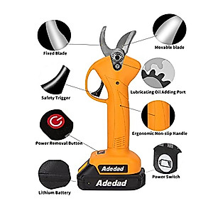 Adedad Electric Pruning Shears with 2 Pcs Rechargeable Lithium Batteries, Cordless Pruner Tree Branch Scissors with Brushless Motor, 30mm Cutting Diameter