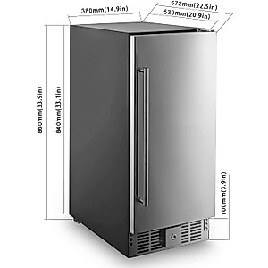 WATOOR 15 Inch Built-in Fridge Stainless Steel Beverage Cooler Under Counter Refrigerator with 36-61°F Temperature Range - Soda and Beer Refrigerator