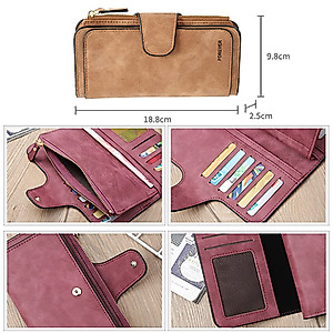 Surakey Women Wallet Leather Blocking Designer Trifold Card Holder Ladies Clutch with ID Card Purse Large Capacity Bag Gift, Claret