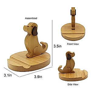 Amamcy Cute Dog Cellphone Holder Stand Wooden Smartphone Desk Holder for All Mobile Phones Animal Phone Stand Desk Ornament