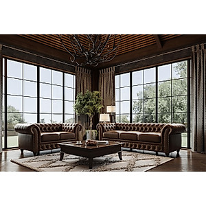 Valencia Parma Chesterfield 3 Seater Sofa 82" | Premium Full-Aniline Leather | Mid-Century Leather Couch with Classic Button Tufted Back, Wood Legs for Living Room, Chocolate