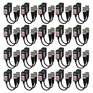 Passive Video Balun Connector 20 Pairs Cat5 HD Mini CCTV BNC Video Balun Transceiver Cable with Lighting Protection and Coax BNC Connector to RJ45 Terminal for CCTV Surveillance Camera Systems