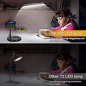 NAKOOS LED Desk Lamp with Clamp & Round Base, Eye Caring Table Lamp with Flexible Gooseneck, Touch Control 3 Color Modes, 10 Brightness Levels, Desk Light for Home Office 12W