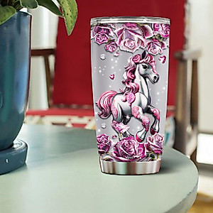 Personalized Horse Gifts for Girls, Women, Insulated Stainless Steel Coffee Cup, Travel Mug, Tumbler, Water Bottle, Gift for Horses Lover, Christmas, Birthday, Mother's Day, Valentine