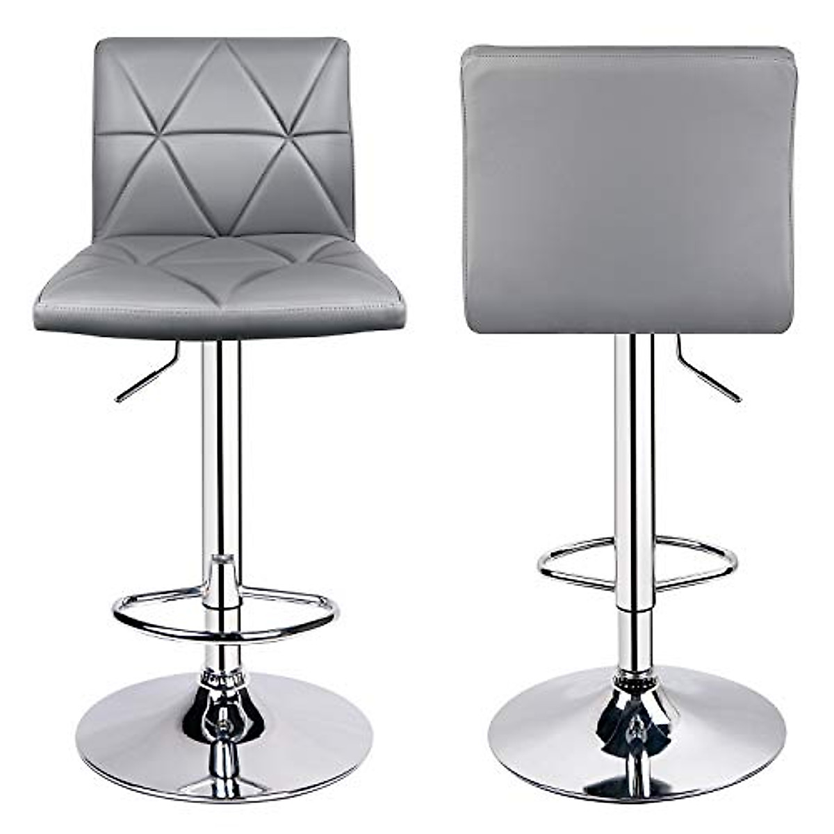 Leader Accessories Bar Stool, Hydraulic Square Back Diagonal Line Adjustable Bar Stools, Set of 2 (Light Grey)