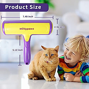 Mollypaws Pet Hair Remover for Furniture, Reusable Dog Cat Fur Removal Brush for Couch, Bedding, Non-Slip Handle Grip for Comfort Removal Experience, Upgrade Removing Tool for Cleaning