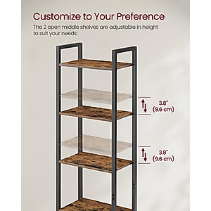 VASAGLE 6-Tier Bookshelf, Tall Bookcase with Door, Steel Frame, Adjustable Shelves, 9.4 x 15.7 x 62.8 Inches, Living Room Bedroom, Rustic Brown and Ink Black ULLS132K01