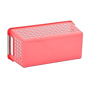 Farmlyn Creek 4 Pack Plastic Baskets with Handles, Narrow Storage Bins for Organizing, Kitchen and Laundry Shelves, Small Nesting Containers (4 Colors, 11.5 x 5 x 5 inch)