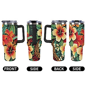 LYHVSFJW 40 Oz Tumbler with Handle Straw Hawaiian Style Print Pattern Water Cup with Lids Stainless Steel Water Bottle Travel Insulated Mug Coffee Mug Vacuum Insulated Cup for Daily Use