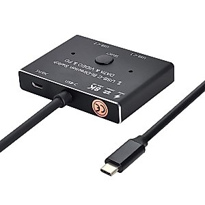 Cablecc USB-C Type-C Bi-Direction Switch MST 1 to 2 Hub Support Video Data PD 8K@30hz 100W 10Gbps with 50cm Cable