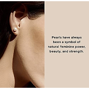 THE PEARL SOURCE Round White Freshwater Real Pearl Earrings for Women - 14k Gold Stud Earrings | Hypoallergenic Earrings with Genuine Cultured Pearls, 7.0-7.5mm