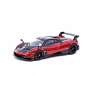 Pagani Huayra BC Rosso Dubai Red Metallic and Black with Silver Stripes Global64 Series 1/64 Diecast Model Car by Tarmac Works T64G-TL014-RE
