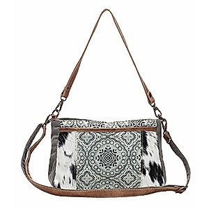 Myra Bag Dual Strap Cowhide & Upcycled Canvas Bag S-1149, Brown, One Size