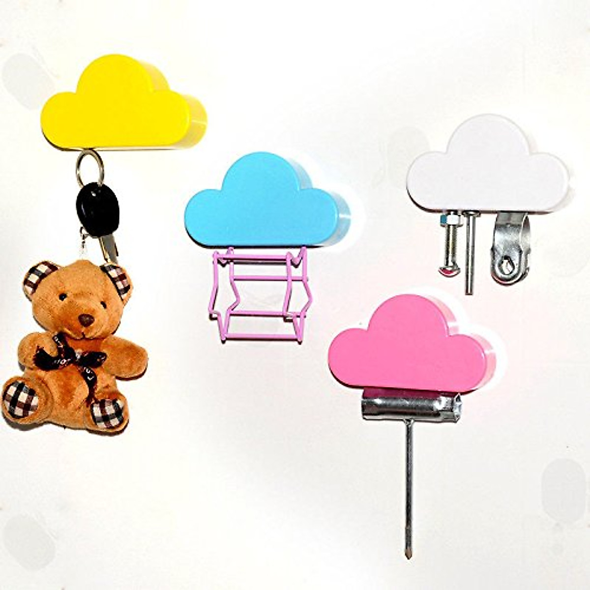 Pack of 4 Blue White Yellow Pink Creative Novelty Cute Cloud Shape Magnetic Magnets Key Holder Wall Keychains Hanger Home office Decoration
