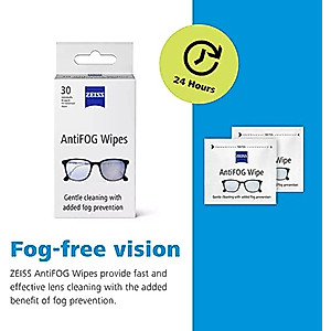 ZEISS Anti-Fog Lens Wipes, Pre-Moistened, Individually Wrapped Defogger Wipes for Coated Lenses, Binoculars, Scopes, Cameras, and Glasses, 30 Count