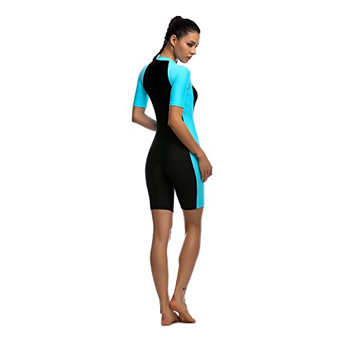 Swimsuit for Women Belloo Short-sleeve Surfing Suit Sun Protection, Lightblue, Large