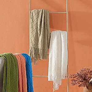 Touchat Knitted Throw Blankets for Couch, Sofa and Bed, Lightweight Soft Knit Blanket with Tassel, Decorative Cozy Farmhouse Throw Blankets for Women and Man 50"x60", Cream Off White