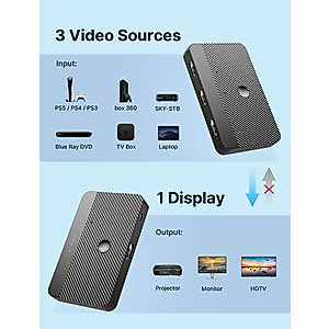 4k@60Hz HDMI 2.0 Switch Splitter with 3.3FT HDMI Cable, JSAUX HDMI Switcher 3 in 1 Out, 3 Port HDMI Selector, Support 4K, 3D, HDCP 2.2, 1080P, HDR Compatible with PS5, PS4, HDTV, Fire Stick, Roku, PC