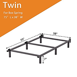 Bednowitz Metal Twin Bed Frames, 7 Inch Hith Bed Base Support for Box Spring and Mattress Foundation, Heavy Duty Basics Bed Frame, Noise Free, Easy Assembly, Black