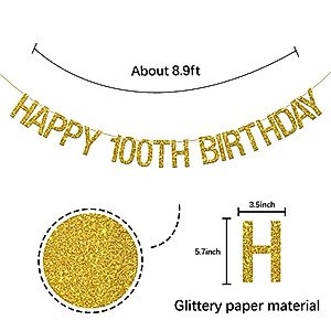 INNORU ™ Happy 100th Birthday Banner - Gold Glitter 100th Sign Letters Hang Bunting - 100th Birthday Party Decorations Supplies