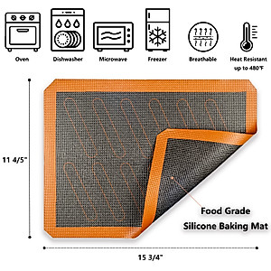 Perforated Silicone Baking Mats, 2 PCS Eclair Silicone Mat for Half Sheet with 12 Printed Oblong Eclair Guides, Non-Stick Reusable Oven Liners for Making Bread/Pizza/Pastry/Cookie 11-4/5" x 15-3/4"