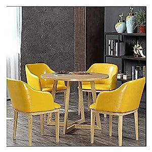 Conference Reception Room Coffee Table with Chair, Table and Chair Combination Restaurant Bar Farmhouse Balcony Tea Shop Reception Leather Lounge Study Cake Shop Round Table (Yellow 60cm) ( Color : Ye