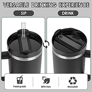 BKBY 2Pcs 40 OZ Tumbler Lid Compatible with Stanley Cup, Durablee Replacement Lids for Stanle Adventure Quencher Travel Tumbler 40 OZ, Spill-Proof Tumbler Cover (Black + Black Transparent)
