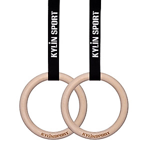 KYLIN SPORT Gymnastic Rings with Adjustable Straps Heavy Duty Exercise Gym Rings for Pull Ups and Dips,Cross-Training Workout,Strength Training, Fitness (Wooden)