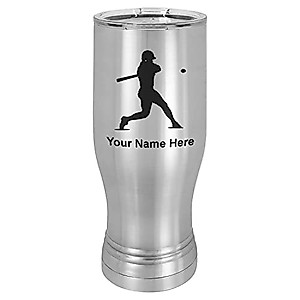 LaserGram 14oz Vacuum Insulated Pilsner Mug, Baseball Player 3, Personalized Engraving Included (Stainless Steel)