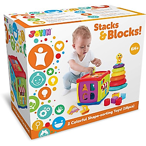 JOYIN Baby Activity Center Flashing Baby Stack Toys with Shape Color Sorting Alphabet Activity Cube Music Cute Toys